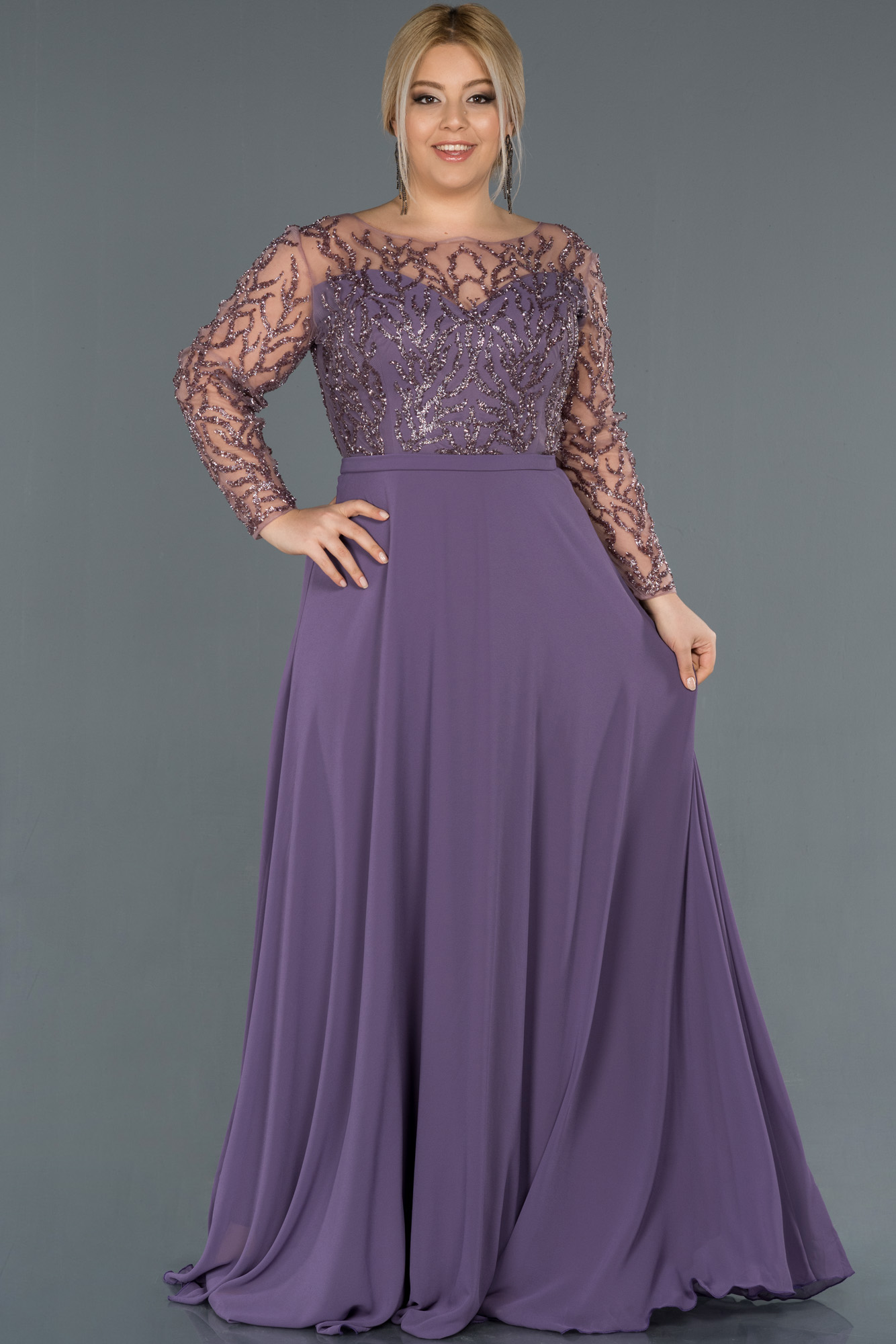 Robe de Soirée Grande Taille Longue Lilas ABU1599 | Abiyefon.com