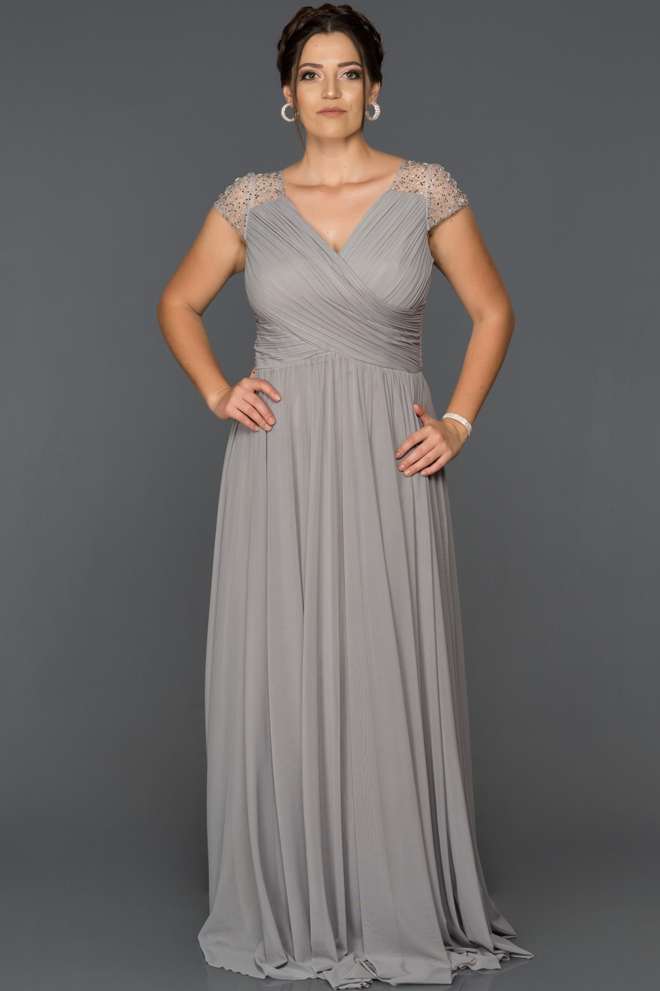 Robe de Soirée Longue Gris ABU1085 | Abiyefon.com