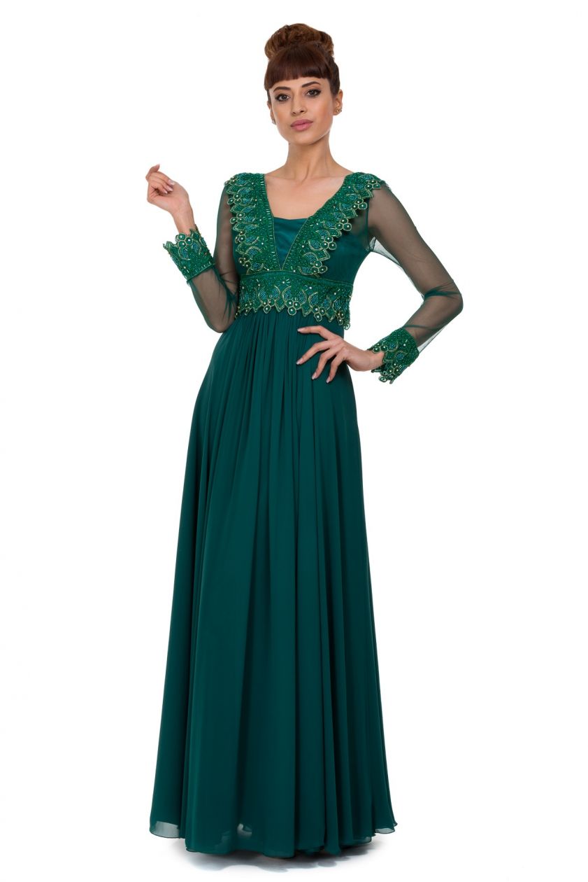 Robe De Soirée Longue Vert Foncé F1765 | Abiyefon.com